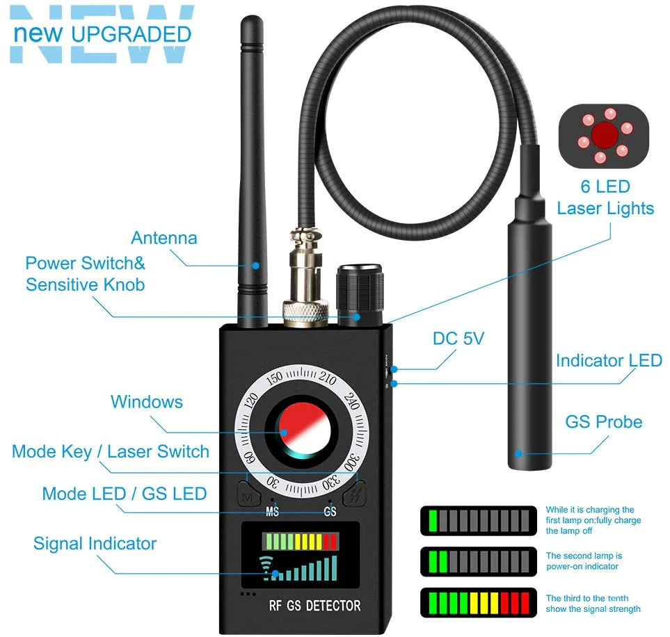 Anti Spy Detector, GPS Tracker, Hidden Camera Detectors, Upgraded Vers ...